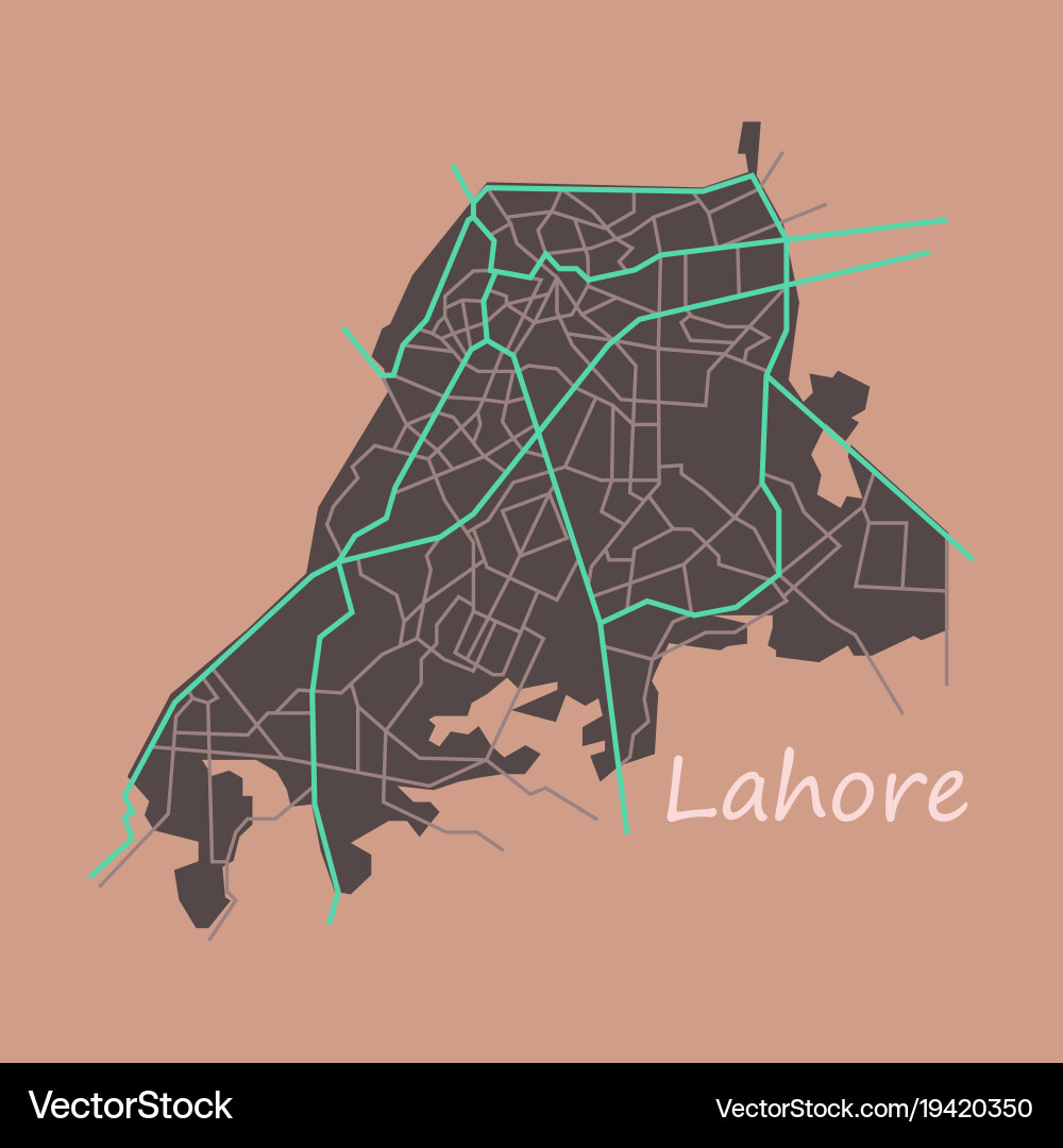 Lahore city map color flat panoramic Royalty Free Vector