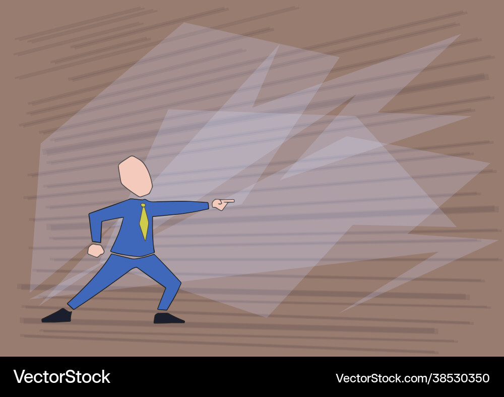 Man in suit drawing half standing and pointing Vector Image