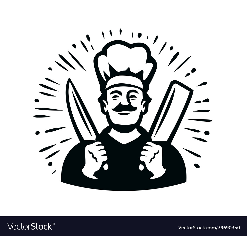 Master chef with knives for chopping meat design Vector Image
