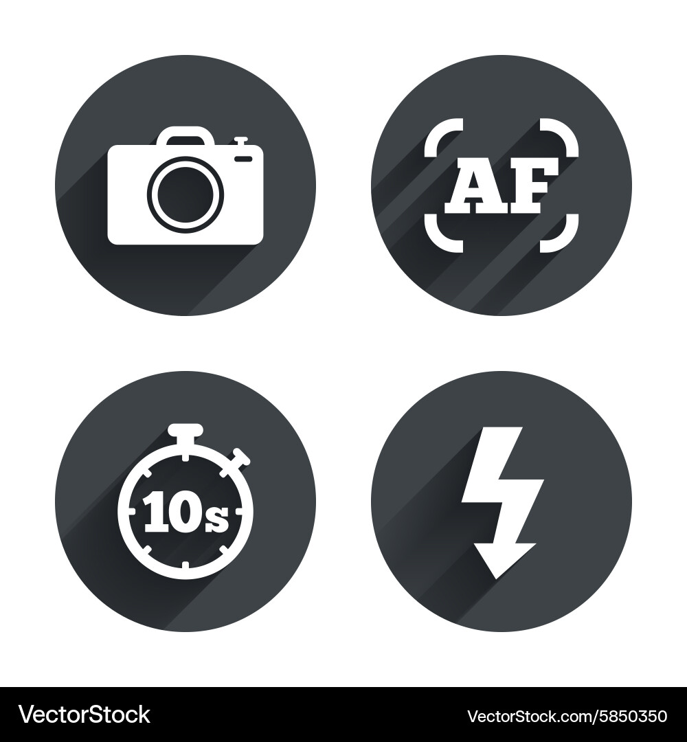 Photo camera icon flash light and autofocus af Vector Image