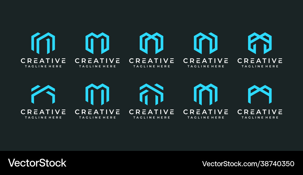 Set elegant minimalist technology letter m Vector Image