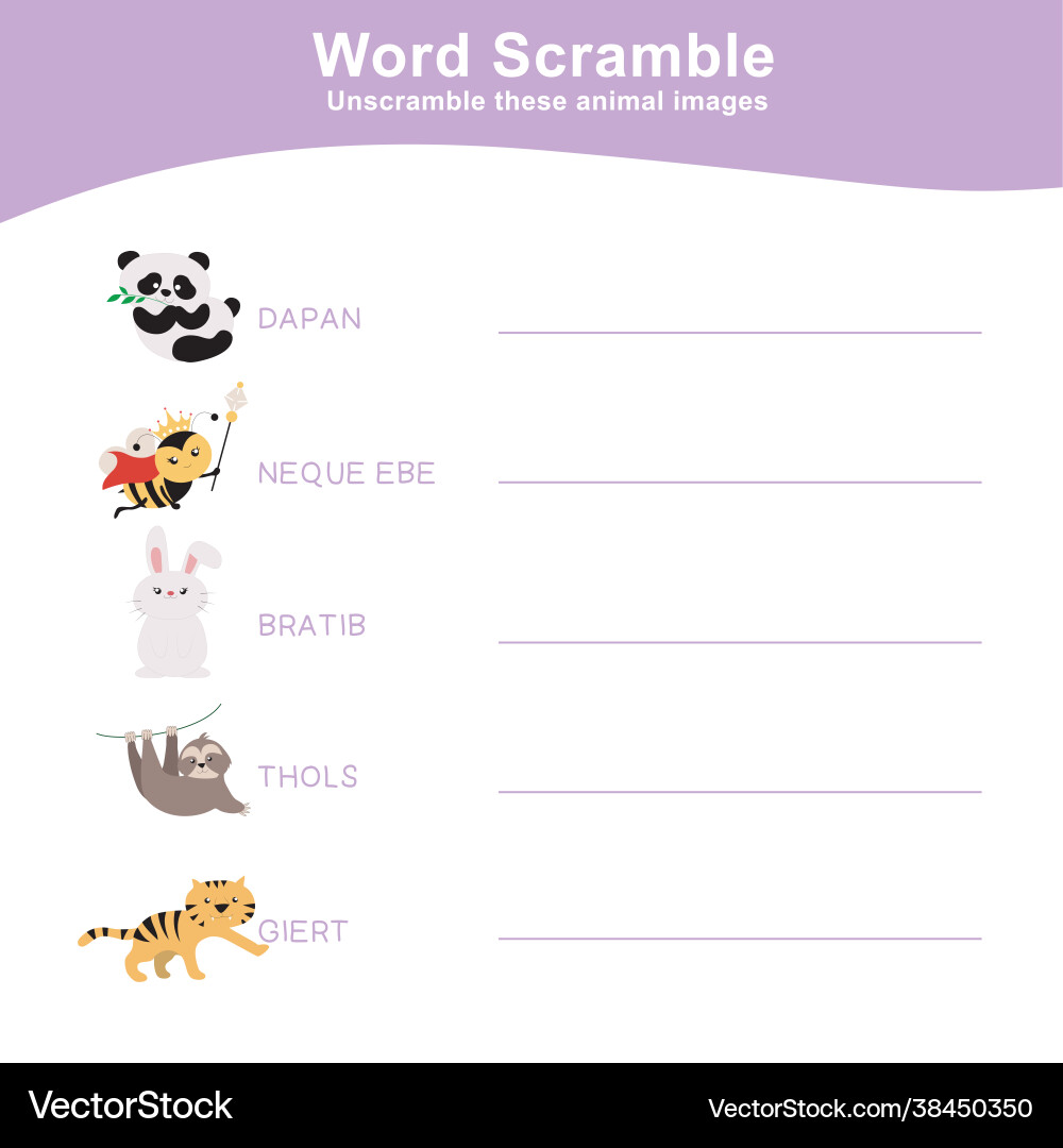 Spelling word scramble game animals edition Vector Image