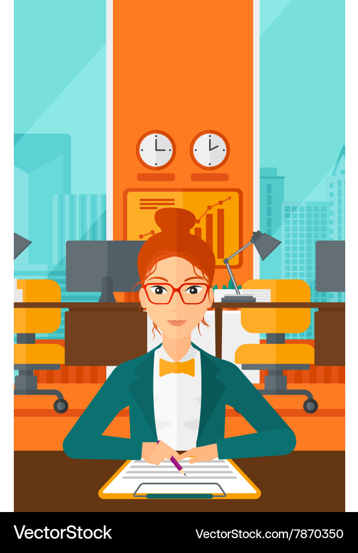 Woman signing contract Royalty Free Vector Image