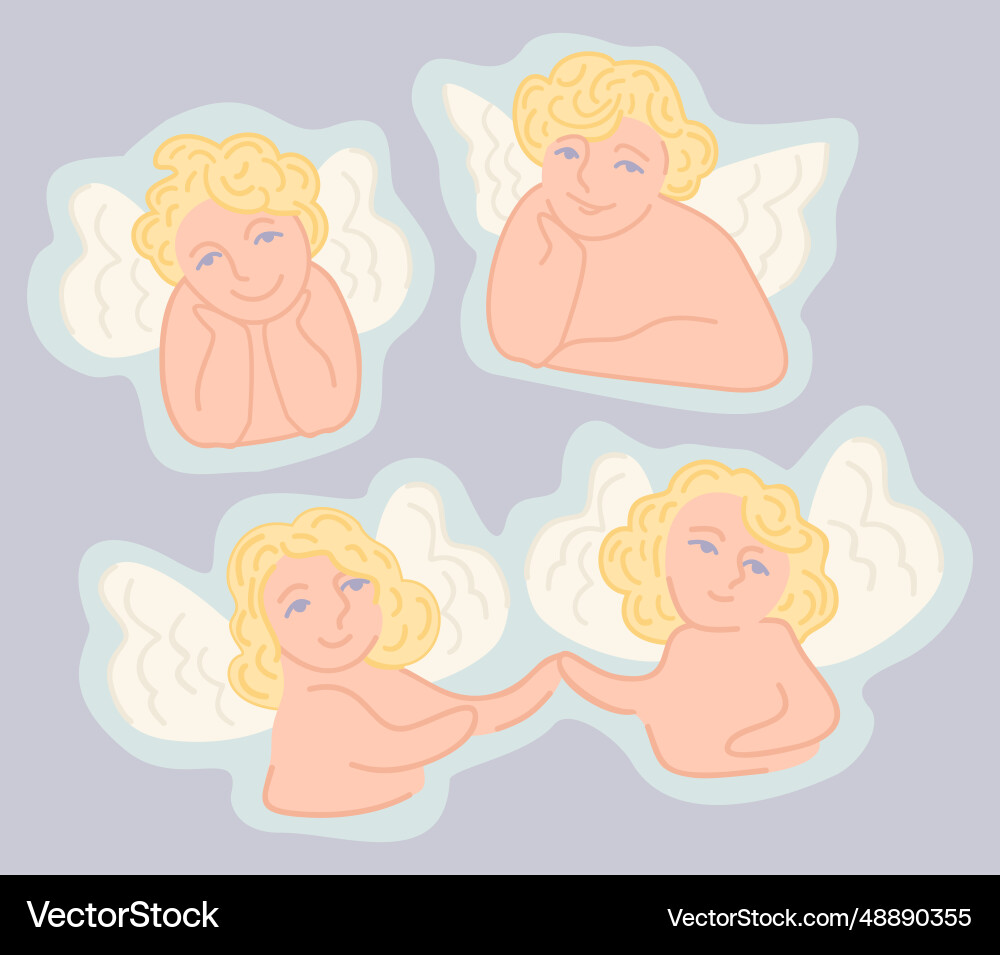 Angels stickers cute childish Royalty Free Vector Image