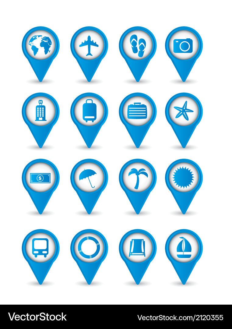 Blue vacation icons isolated over white background