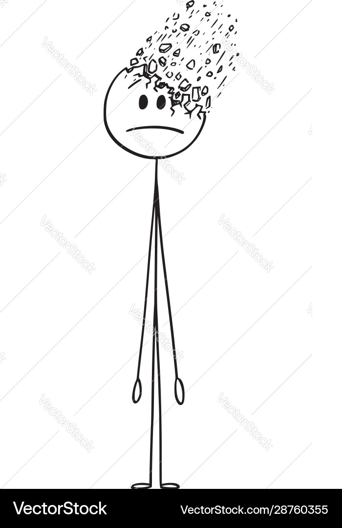 Cartoon man loosing brain due disease Royalty Free Vector