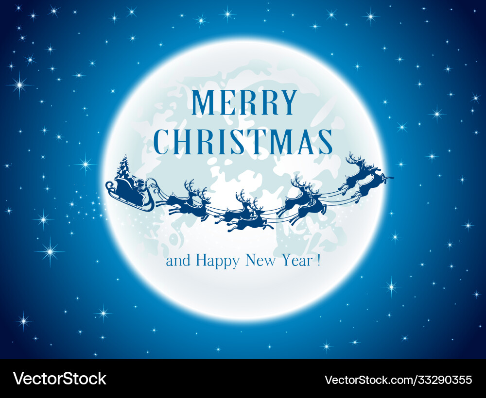 Christmas background with moon and santa Vector Image