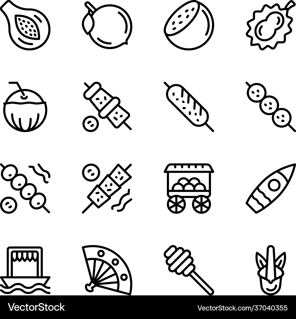 Indonesian food linear icons set Royalty Free Vector Image