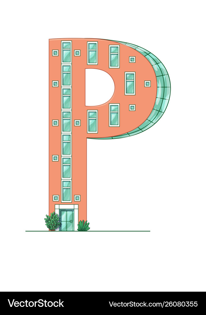Letter p house isolated on white background a4 Vector Image