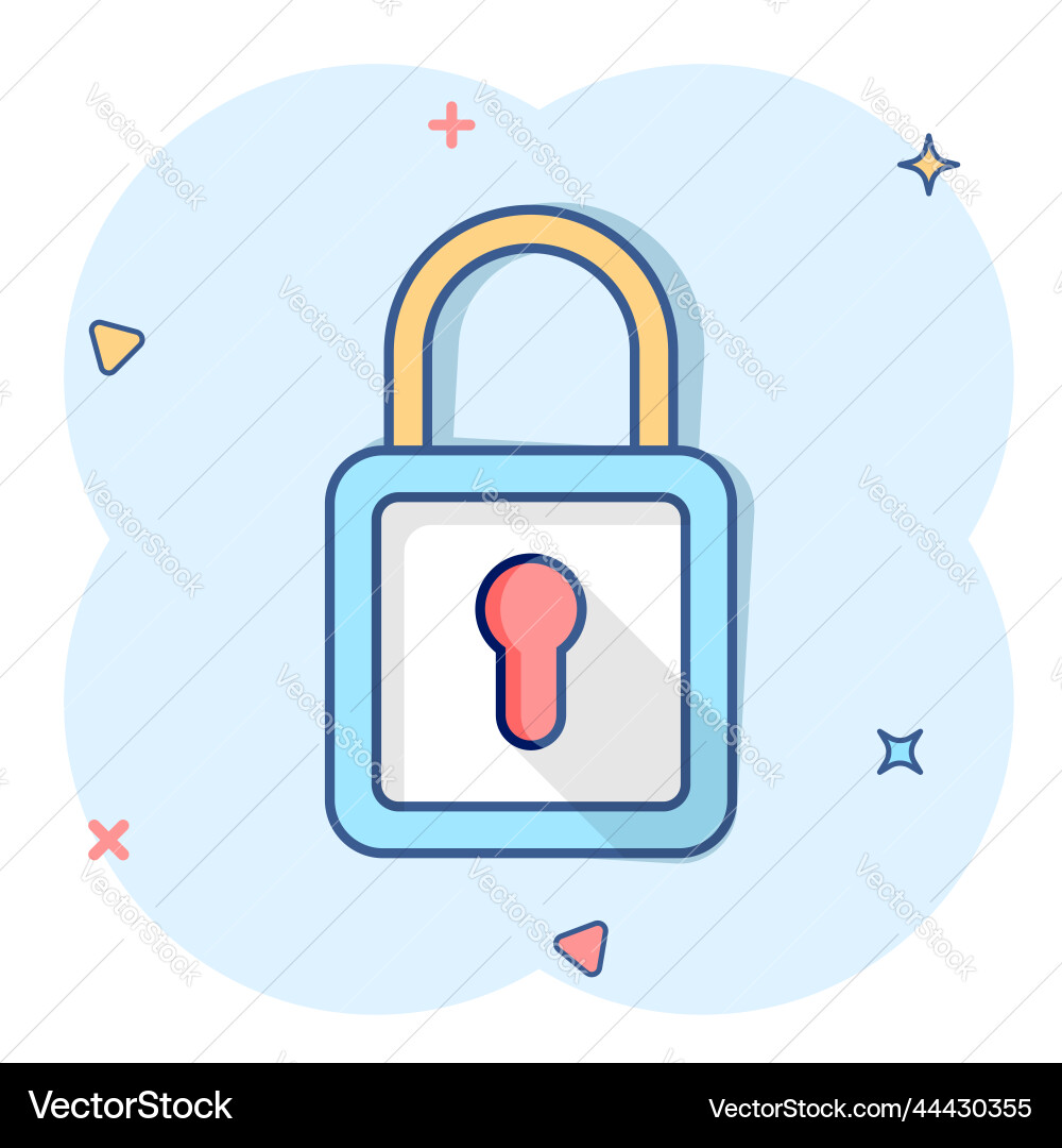 Padlock icon in comic style lock cartoon on white Vector Image