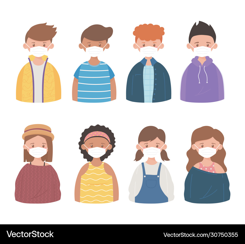 People with protective medical face masks Vector Image