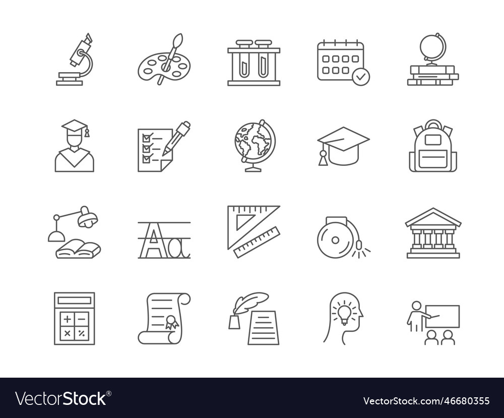 School line icons students academic studying Vector Image