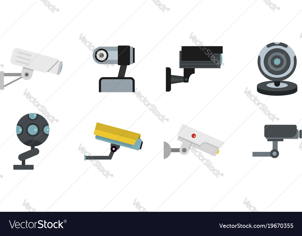 Security camera icon set flat style Royalty Free Vector