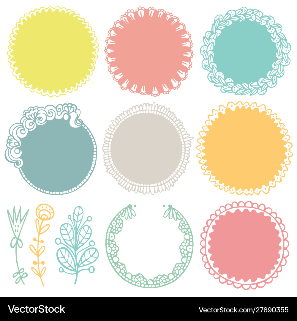 Set black doodle frames vignettes Royalty Free Vector Image