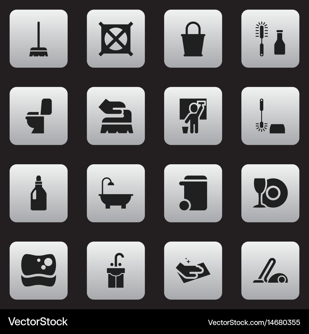 Set of 16 editable cleaning icons includes Vector Image