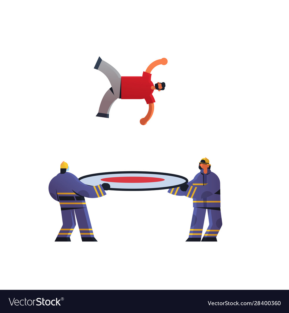 Brave firemen holding trampoline life safe net Vector Image