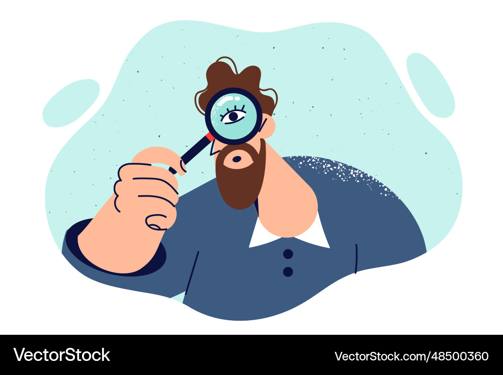 Curious man holding magnifying glass working Vector Image