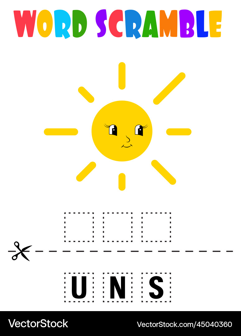 Sun word scramble educational game for kids Vector Image