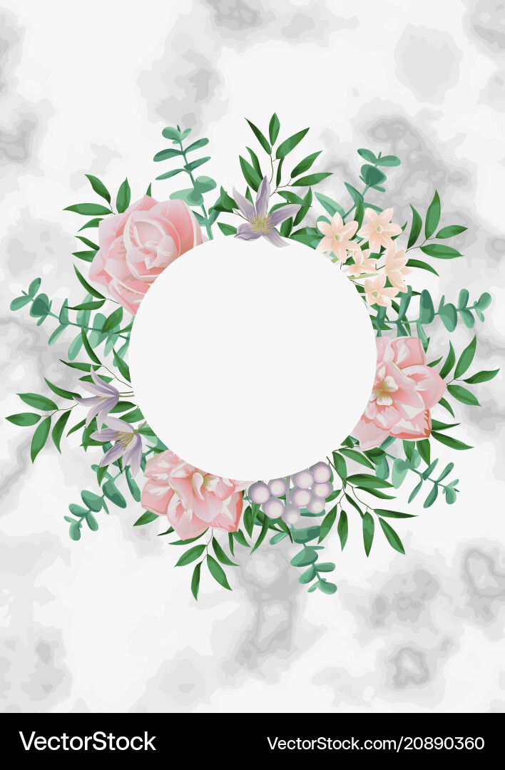 Template with round frame and pink flowers on Vector Image
