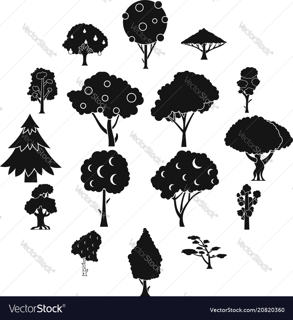 Trees icons set simple style Royalty Free Vector Image