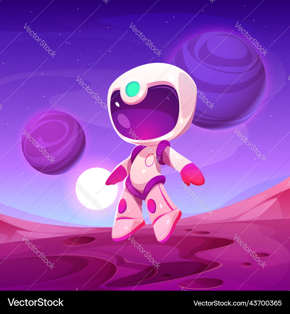 Cute spaceman jump on alien planet ground Vector Image