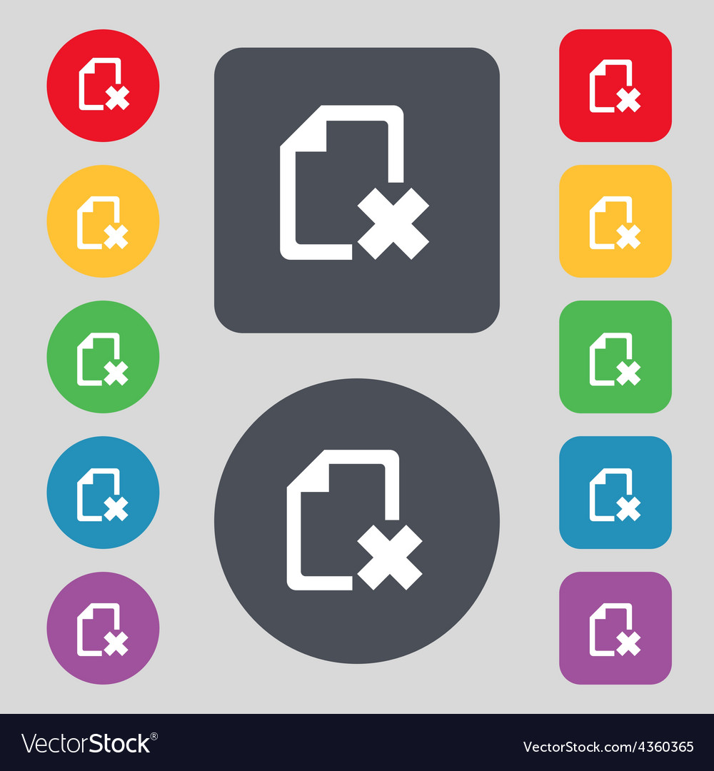 Delete file document icon sign a set of 12 colored