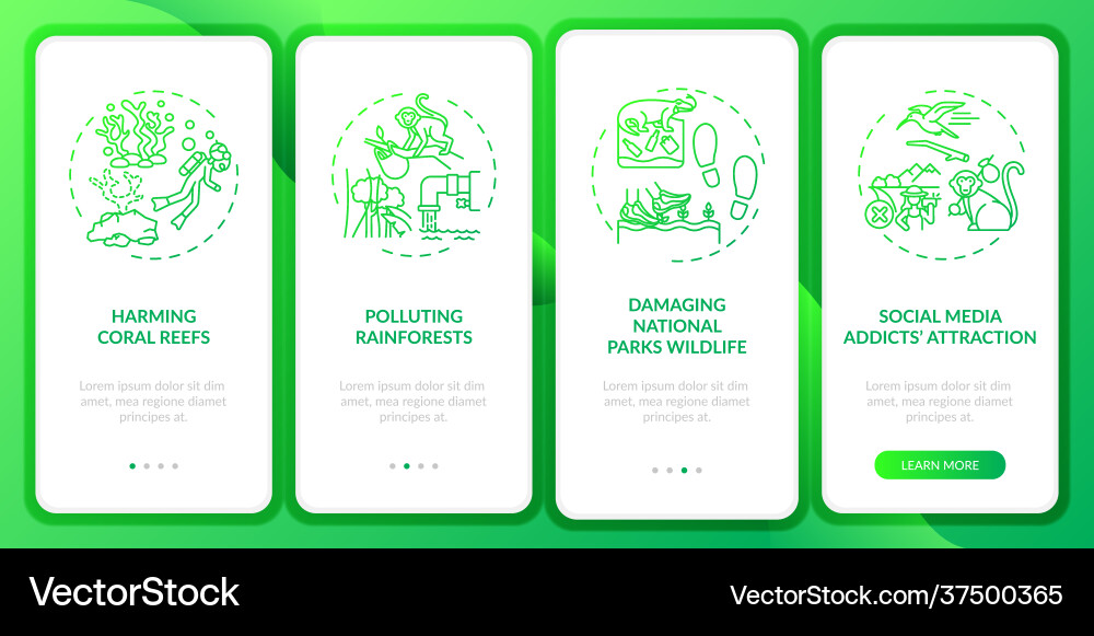 Green tourism challenges onboarding mobile app Vector Image