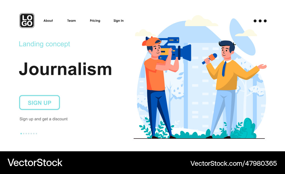 Journalism web concept reporter records report on Vector Image