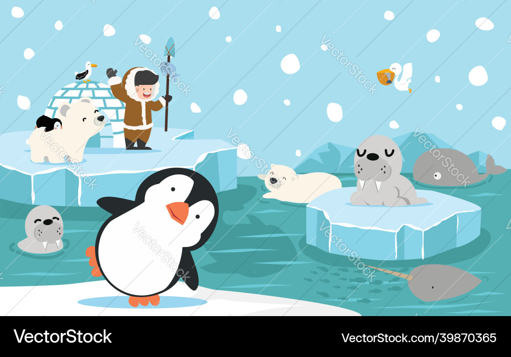 North pole animal background cartoon Royalty Free Vector