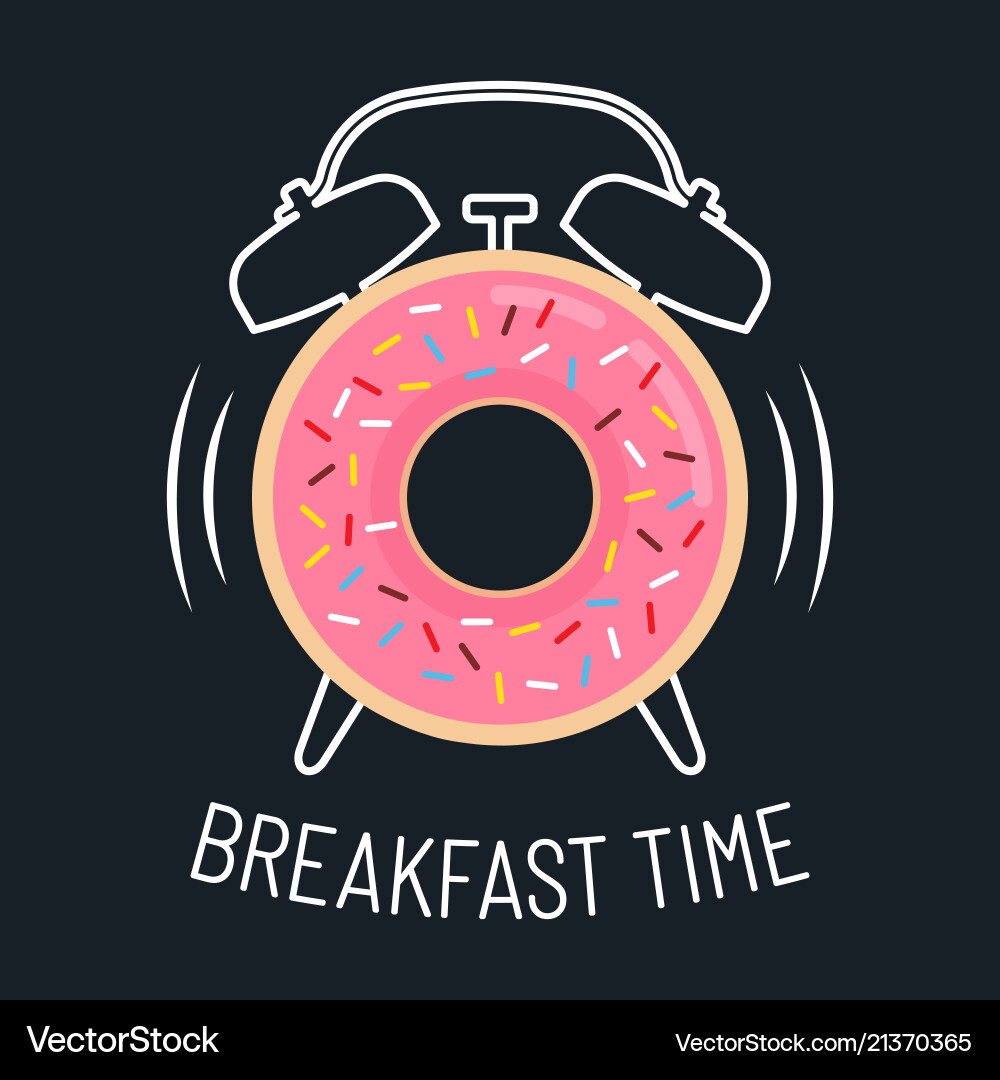 Pink glazed donut and alarm clock Royalty Free Vector Image