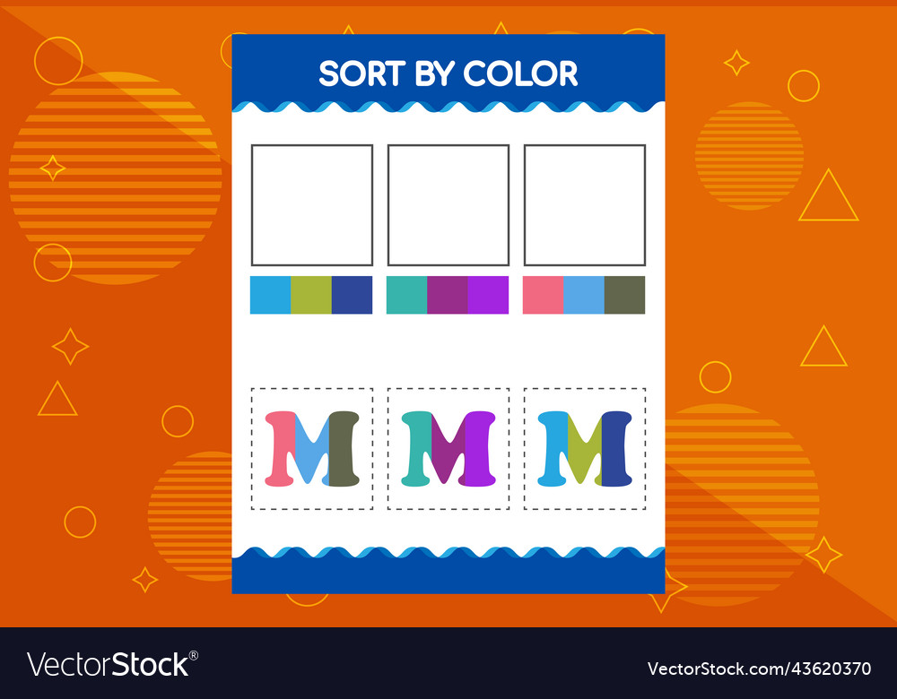 Alphabet m sorts by color for kids good Royalty Free Vector