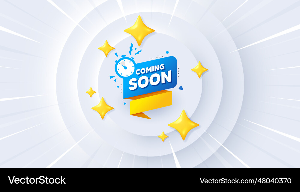 Coming soon paper banner timer announcement tag Vector Image