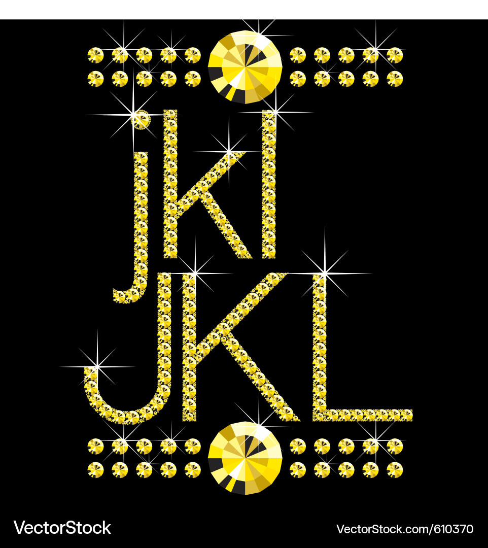 Diamond letters with gemstones isolated on black Vector Image