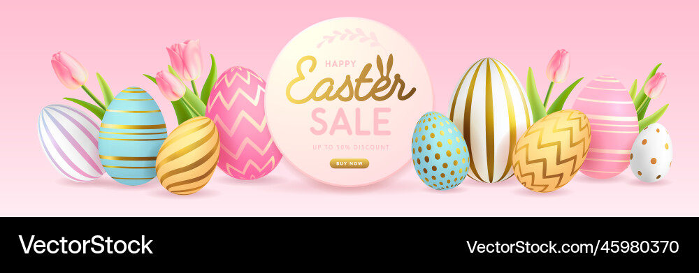 Easter typography big sale poster with eggs Vector Image