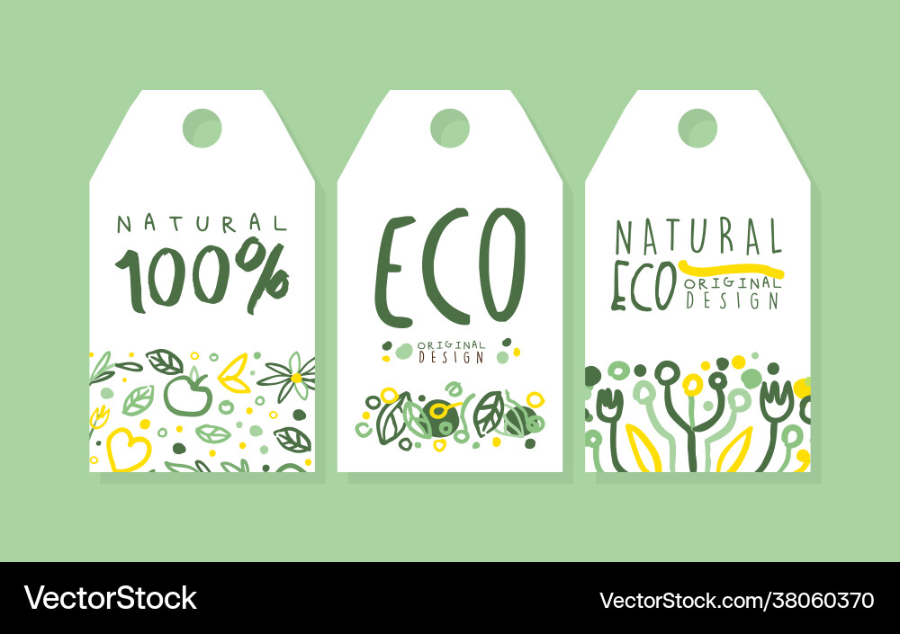 Eco natural tags set green friendly labels Vector Image