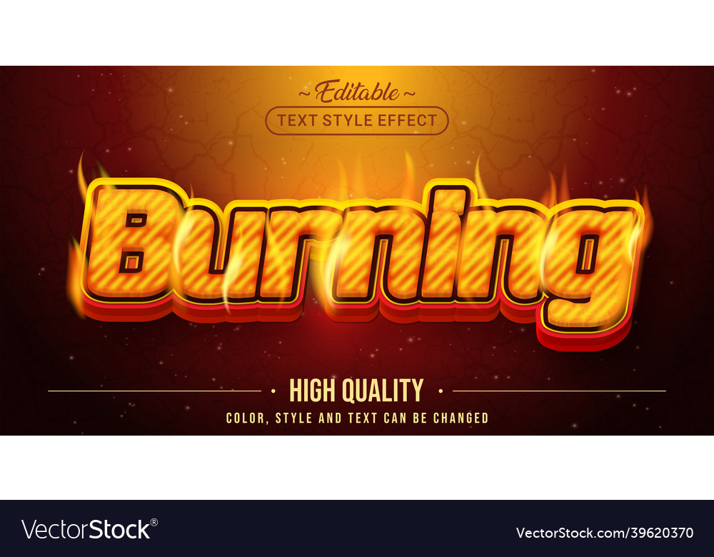 Editable text style effect - burning fire Vector Image