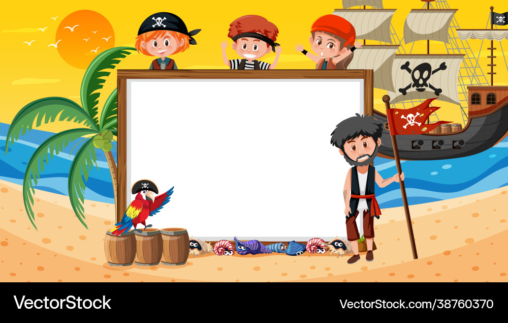 Empty banner template with pirate kids Royalty Free Vector