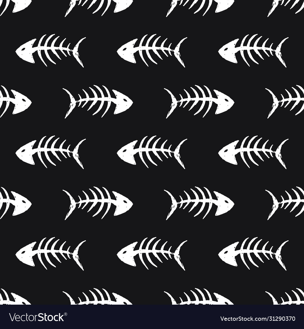 Fish bones seamless pattern skeleton doodle Vector Image