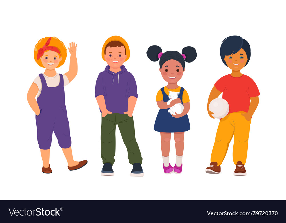 Group of joyful children in casual clothes Vector Image