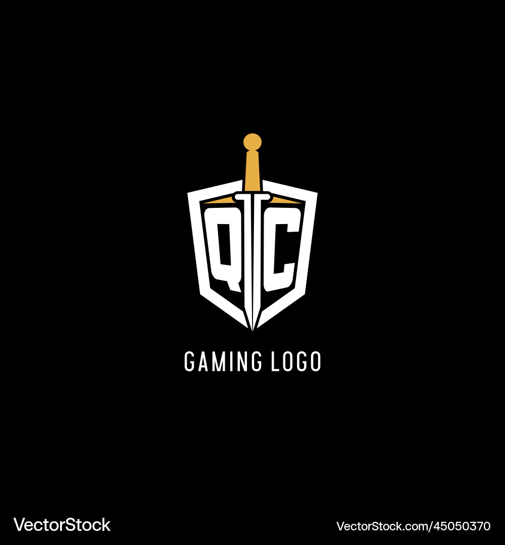 Letter qc logo with shield and sword design Vector Image