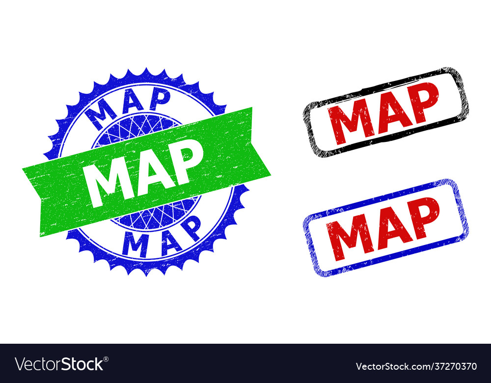 Map Rosette And Rectangle Bicolor Seals Royalty Free Vector