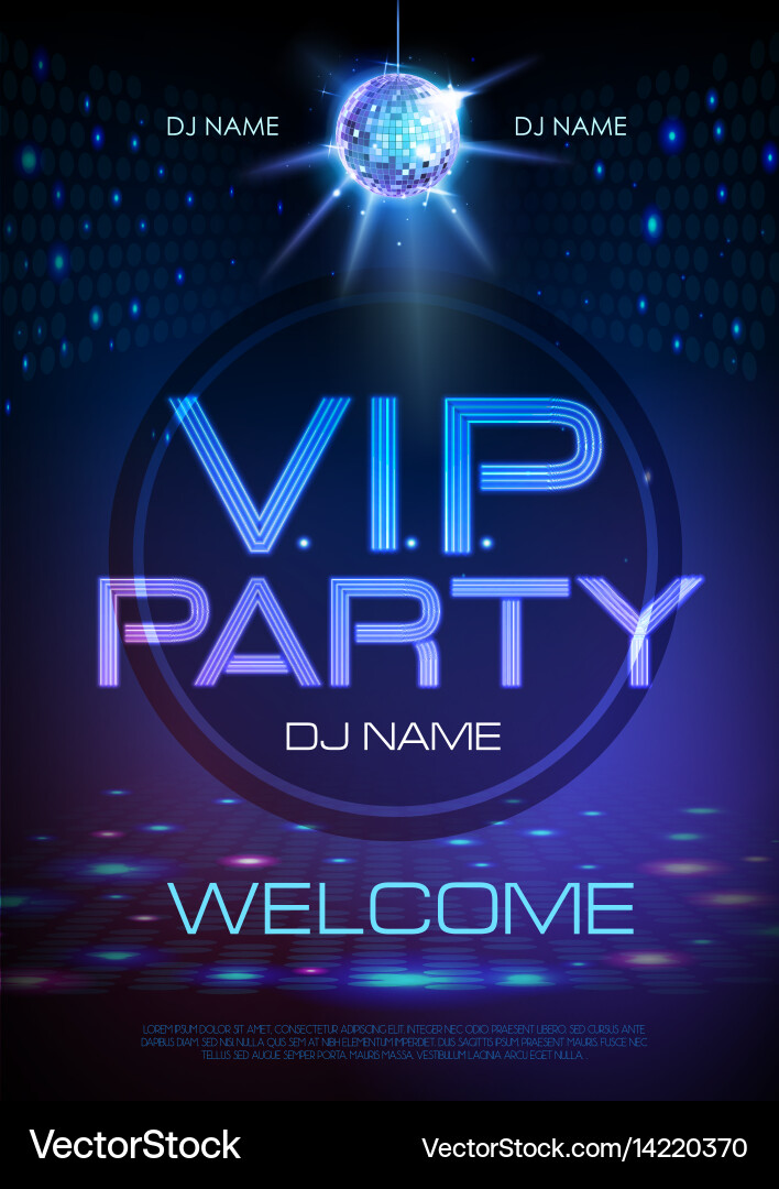 Neon sign vip party disco poster Royalty Free Vector Image