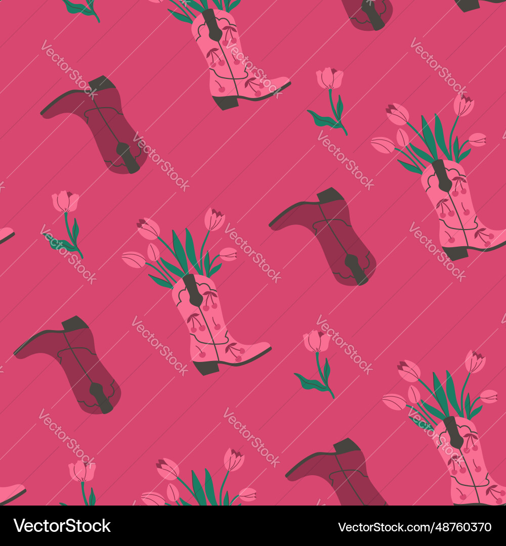 Seamless pattern with cowboy boots and flowers Vector Image