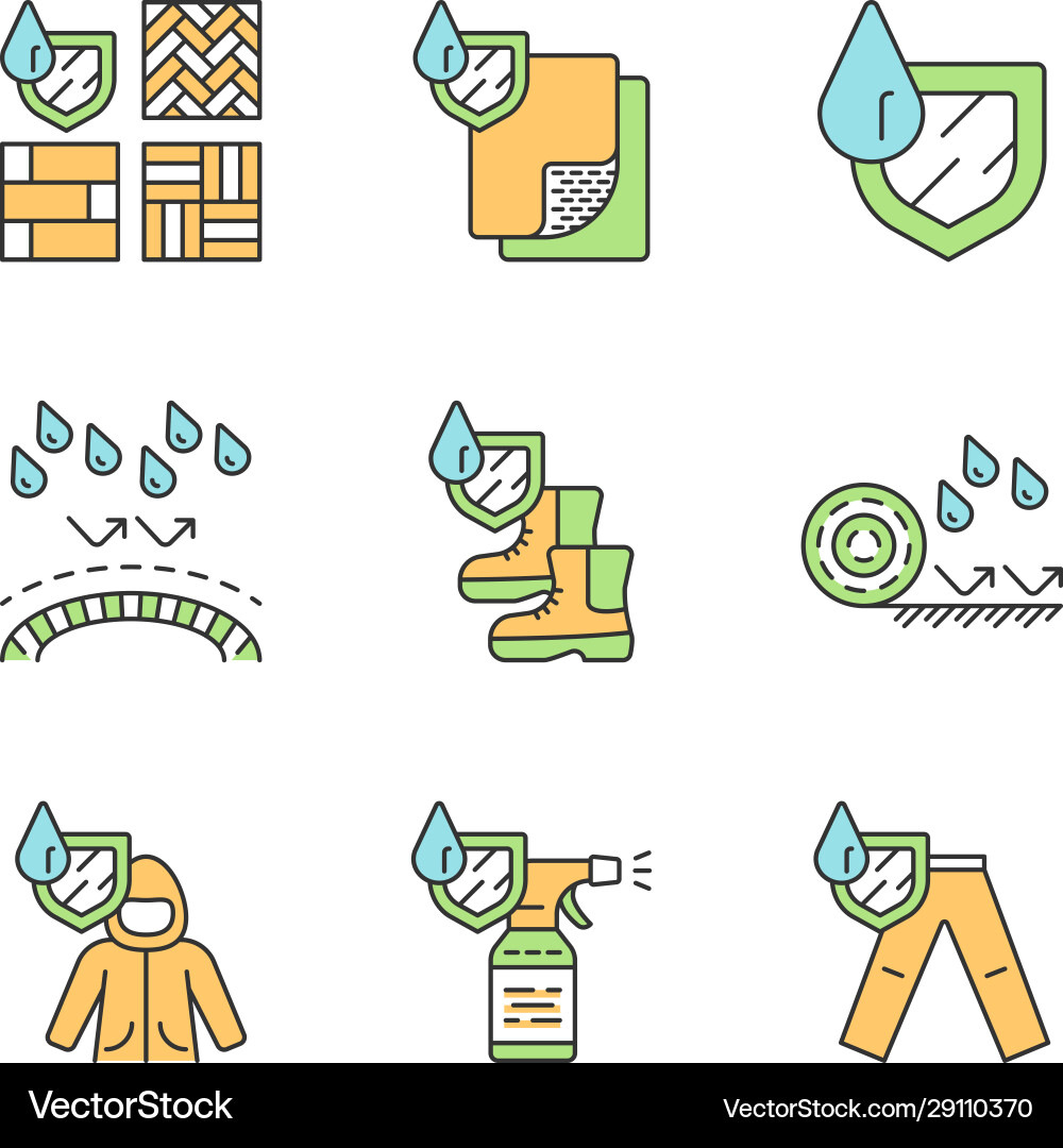 Waterproofing color icons set Royalty Free Vector Image