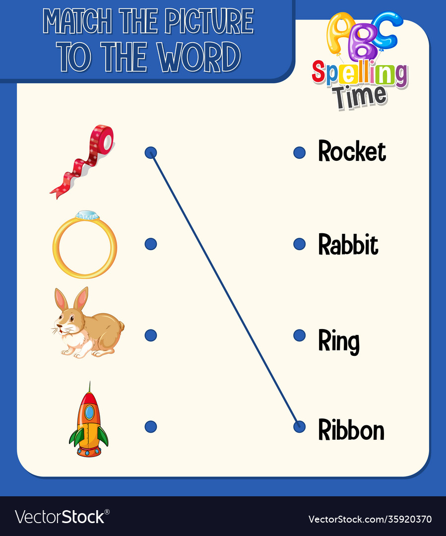 Word to picture matching worksheet for children Vector Image