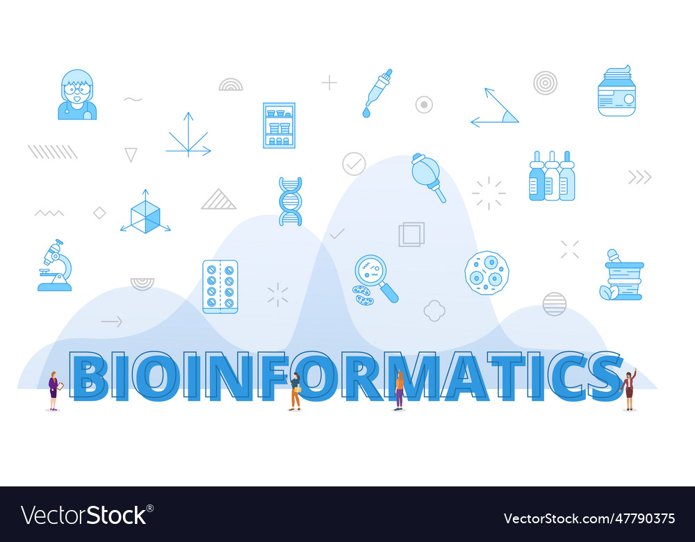 Bioinformatics concept with big words and people Vector Image