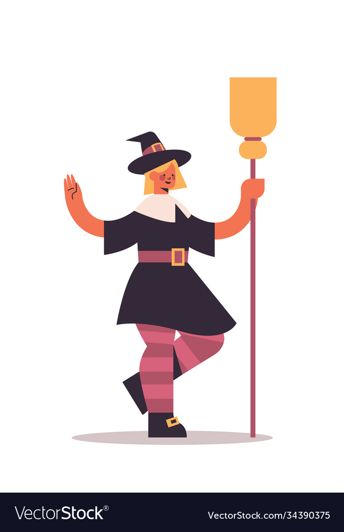 Cute Girl Wearing Witch Scarecrow Costume Woman Vector Image