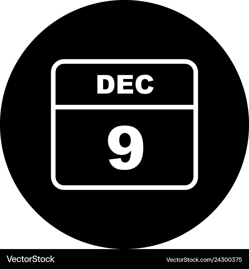 December 9th date on a single day calendar Vector Image