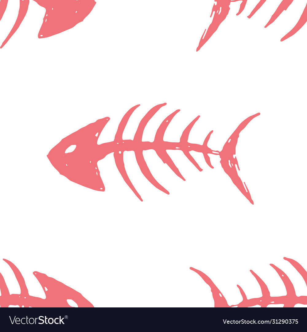 Fish bones seamless pattern skeleton doodle Vector Image