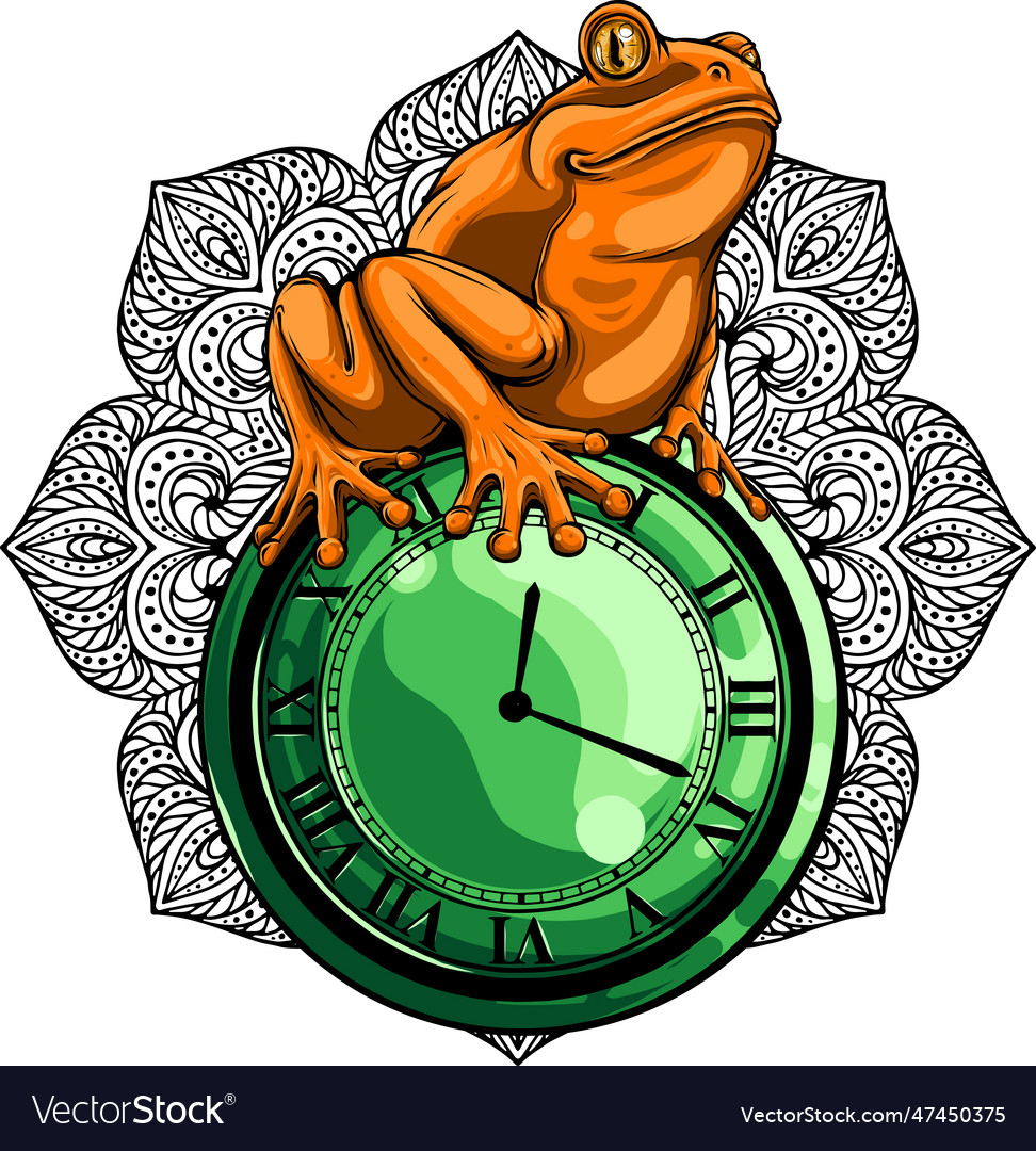 Frog sitting on clock Royalty Free Vector Image